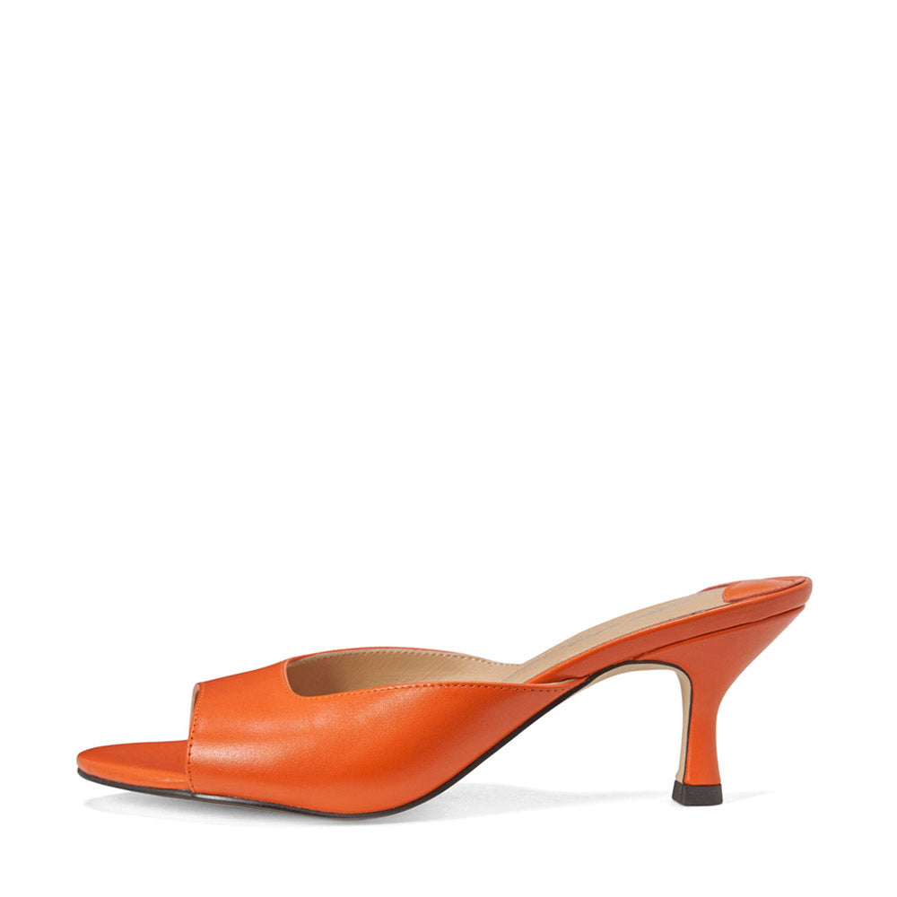 Designer Felicity Leather Orange Mules For Women By Age Of Innocence